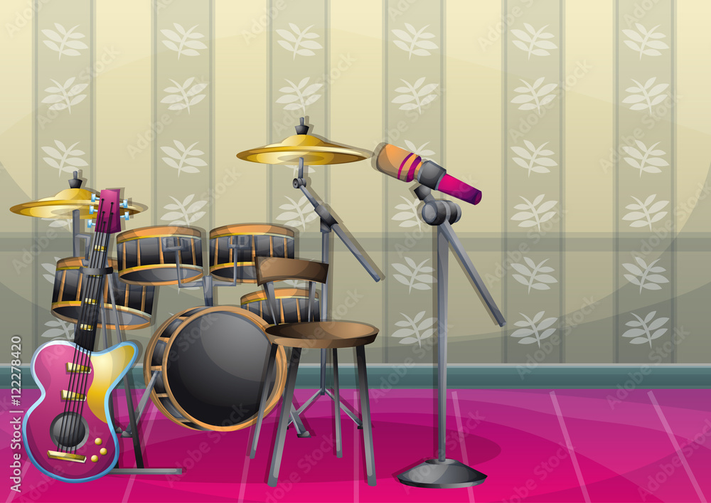 Vetor de cartoon vector illustration interior music room with separated ...