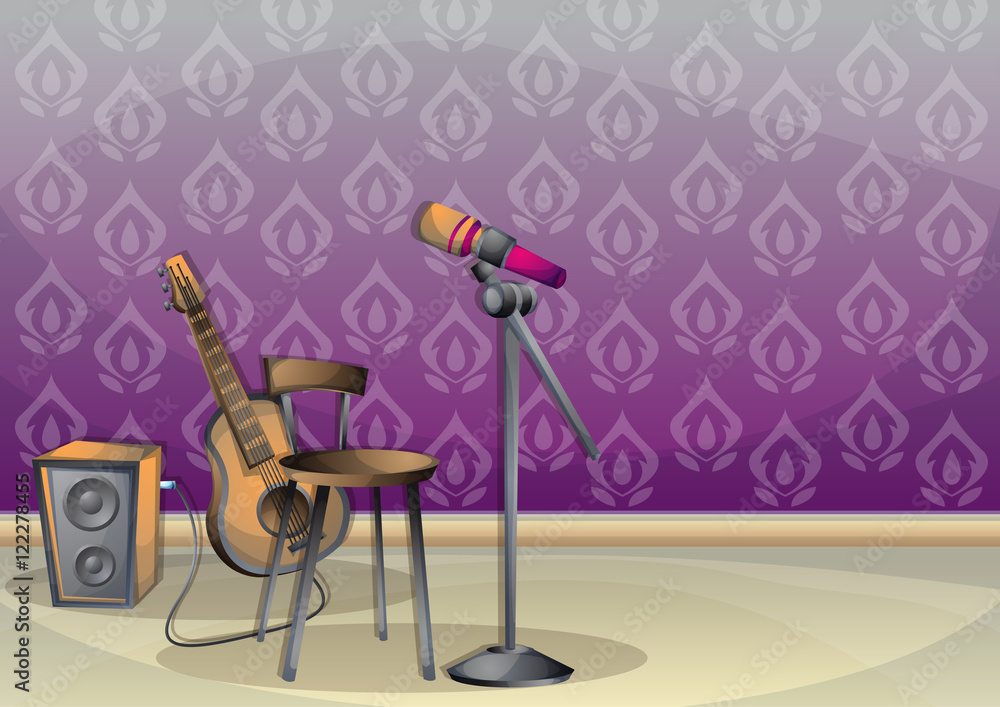 cartoon vector illustration interior music room with separated layers ...