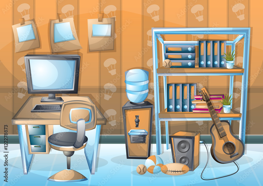 cartoon vector illustration interior office room with separated layers ...