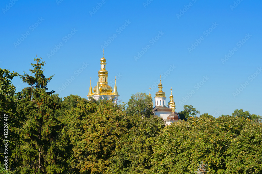 Kiev, Ukraine. Cupolas of Pechersk Lavra Monastery. Stock Photo | Adobe ...