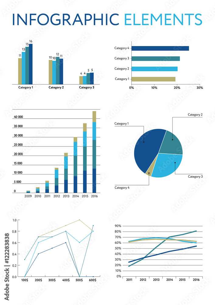 Set of business infographic elements. Pie chart, diagrams and graphs ...