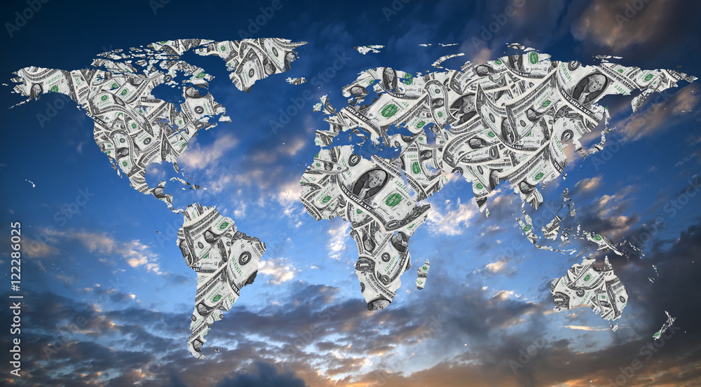 World map with dollar Stock Photo | Adobe Stock