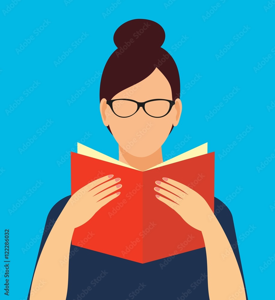 faceless woman in glasses holding an open book in his hands. Education ...