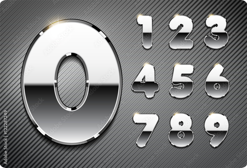 3d Joyful set of chrome metal vector numbers, from 1 to 0. Eps 10 ...