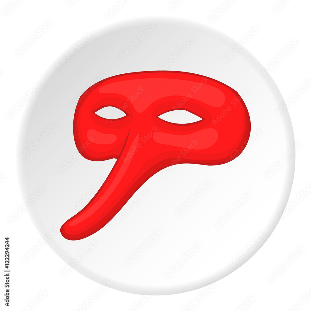 Mask with a long nose icon in cartoon style on white circle background ...