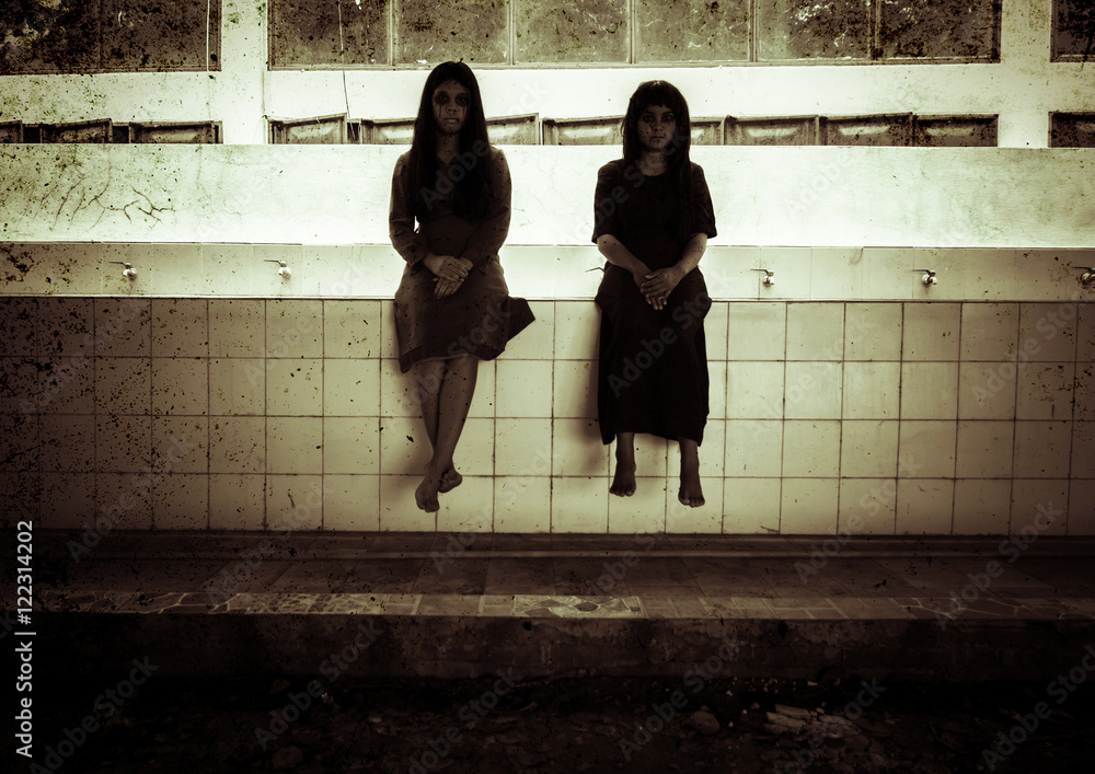 Ghost of two best friend forever in Haunted building,Horror background ...