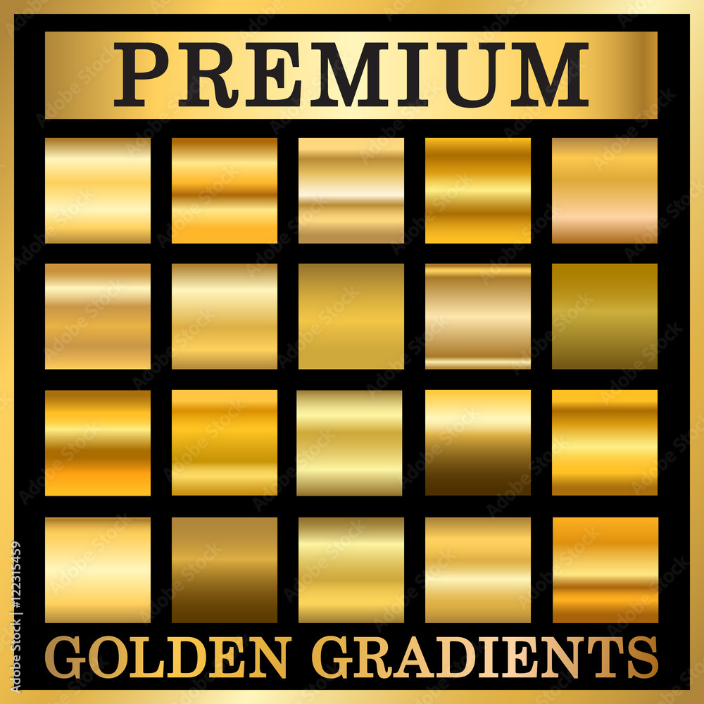 Gold texture square patterns set. Light realistic, shiny, metallic ...