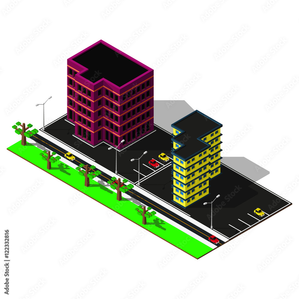 3d map. Map includes buildings, business center, offices, cars ...
