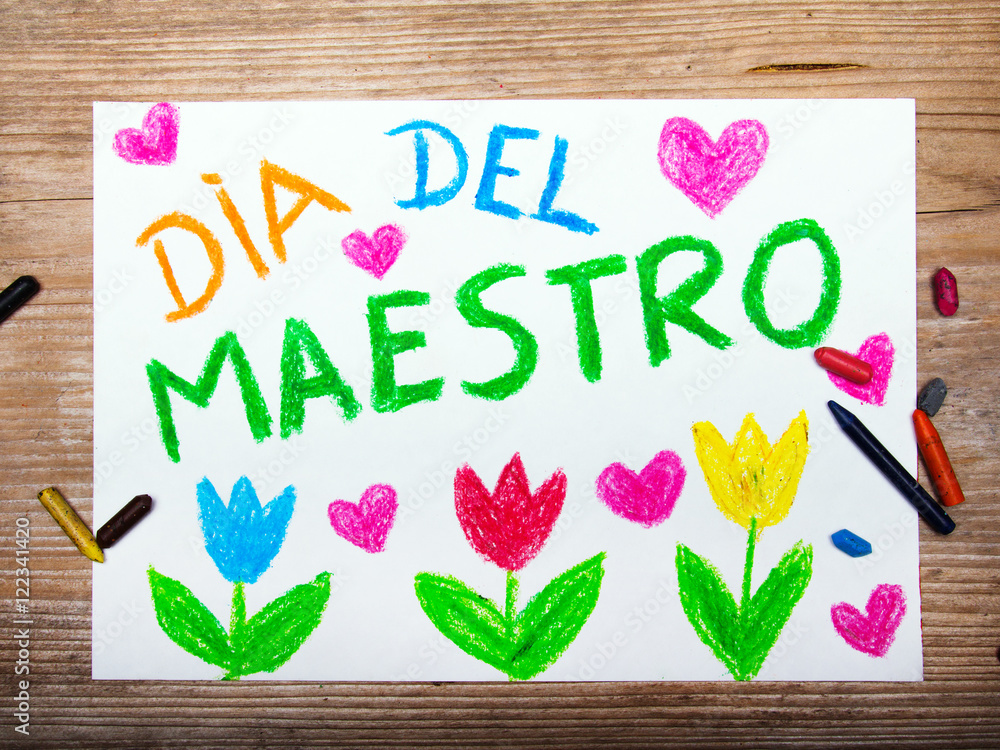Colorful drawing - Spanish Teacher's Day card with words "Día del ...