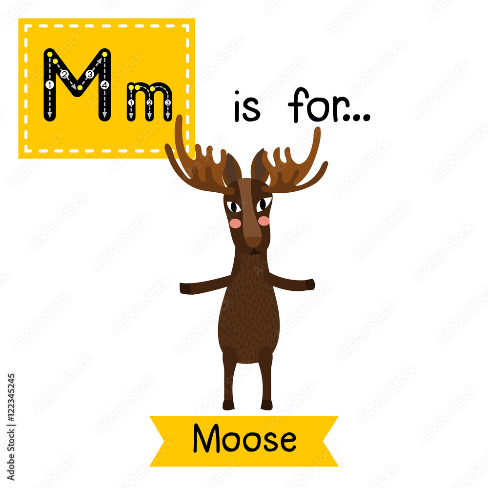 M letter tracing. Moose standing on two legs. Cute children zoo ...