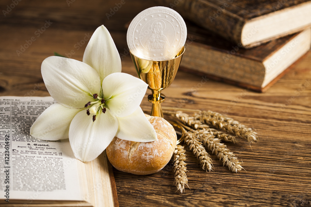 Holy Communion Bread, Wine for christianity religion Stock Photo ...