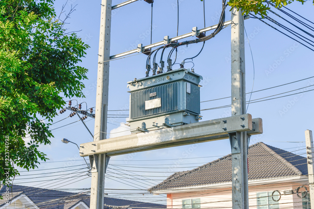 Electrical transformer on electric pole Stock Photo | Adobe Stock