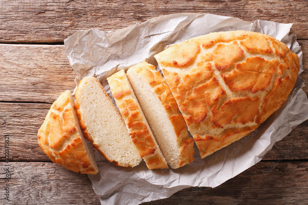 Dutch crunch bread sliced close-up. horizontal top view, rustic Stock ...