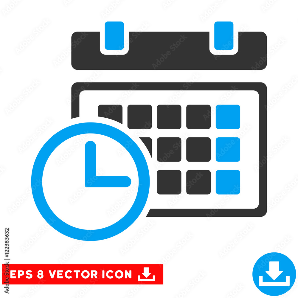 Blue And Gray Date and Time EPS vector pictogram. Illustration style is ...