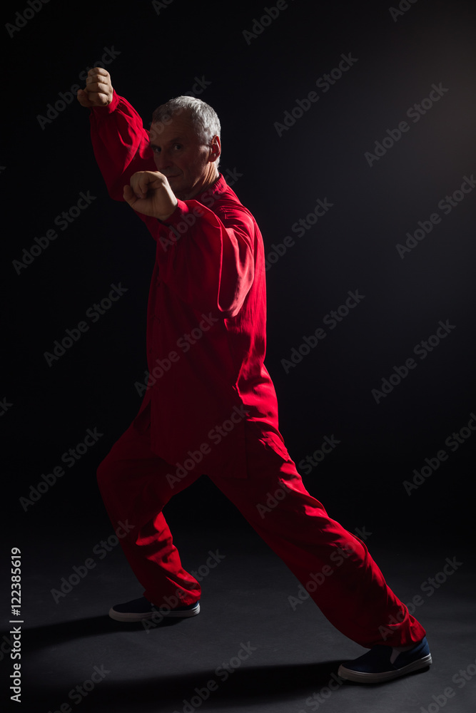 Senior man enjoys exercise Tai Chi indoor. Stock Photo | Adobe Stock