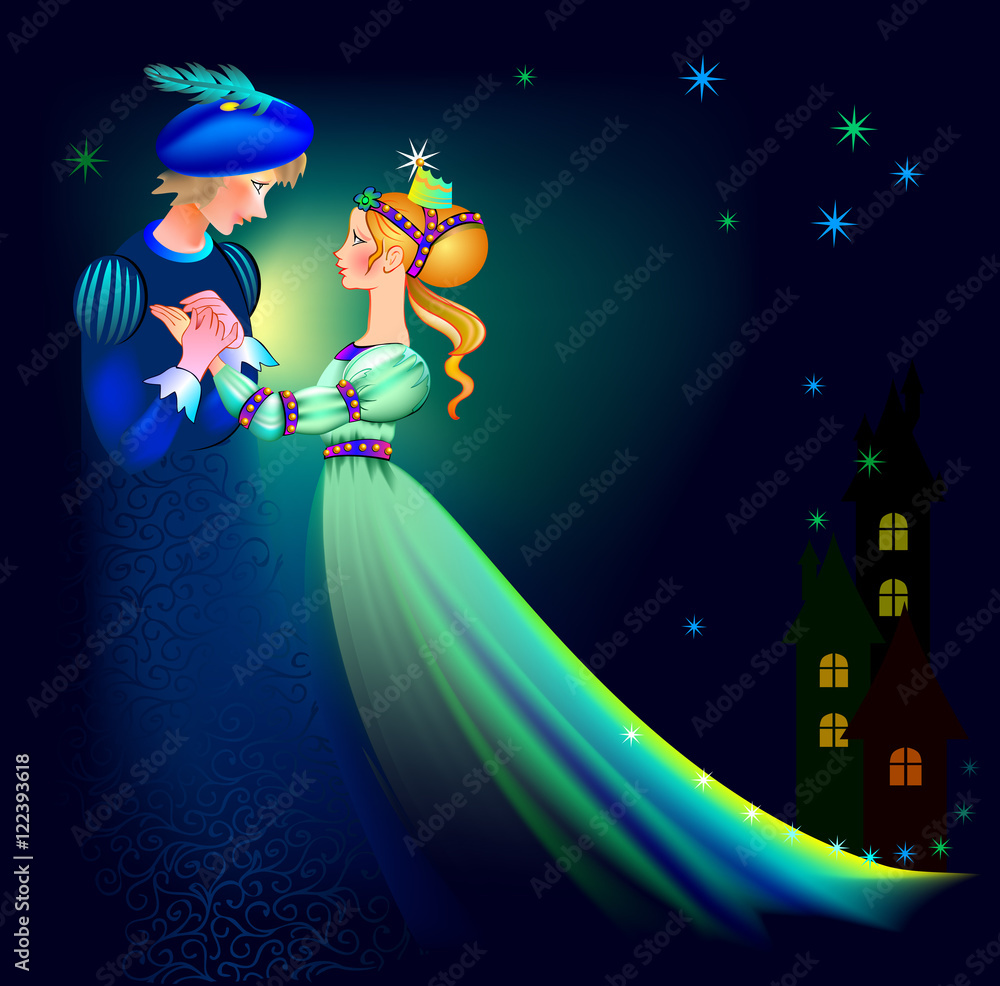 Illustration of prince and princes dancing, vector cartoon image. Stock ...