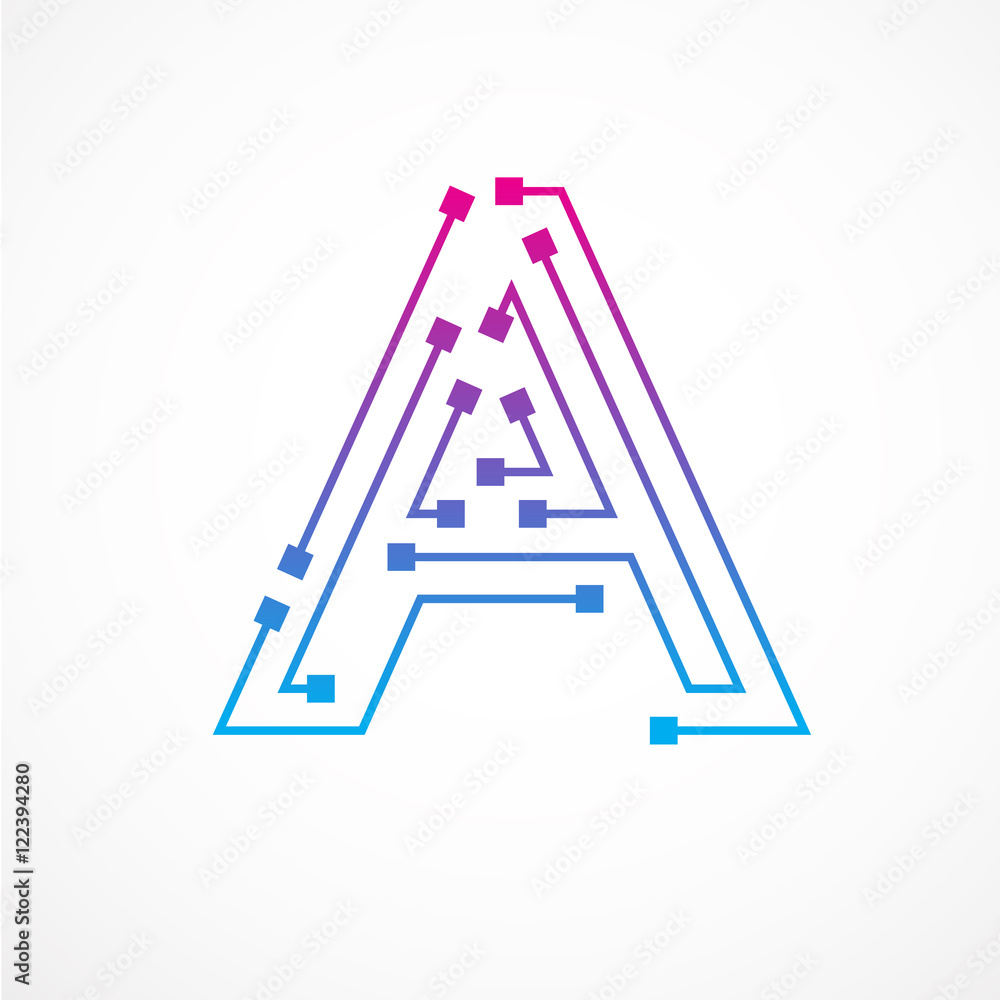 Abstract letter A logo design template,technology,electronics,digital,dot connection cross ...