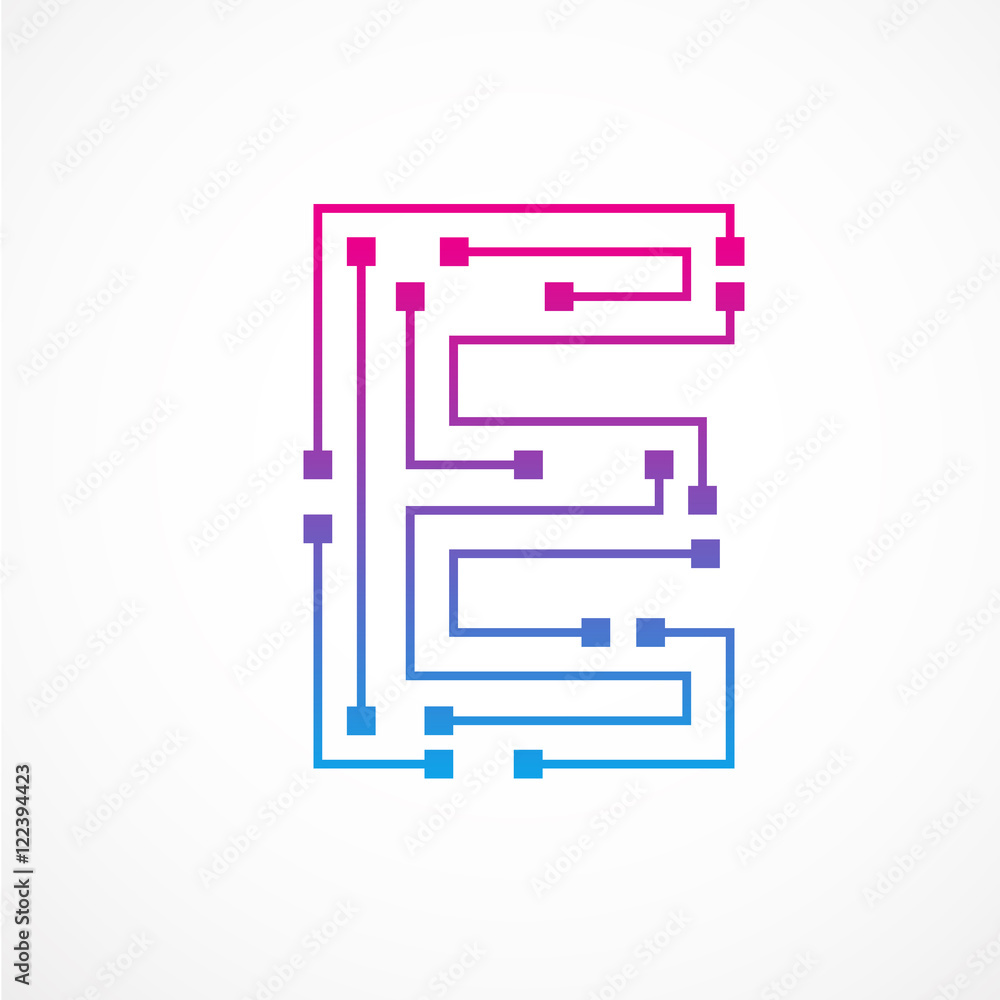 Abstract letter E logo design template,technology,electronics,digital,dot connection cross ...