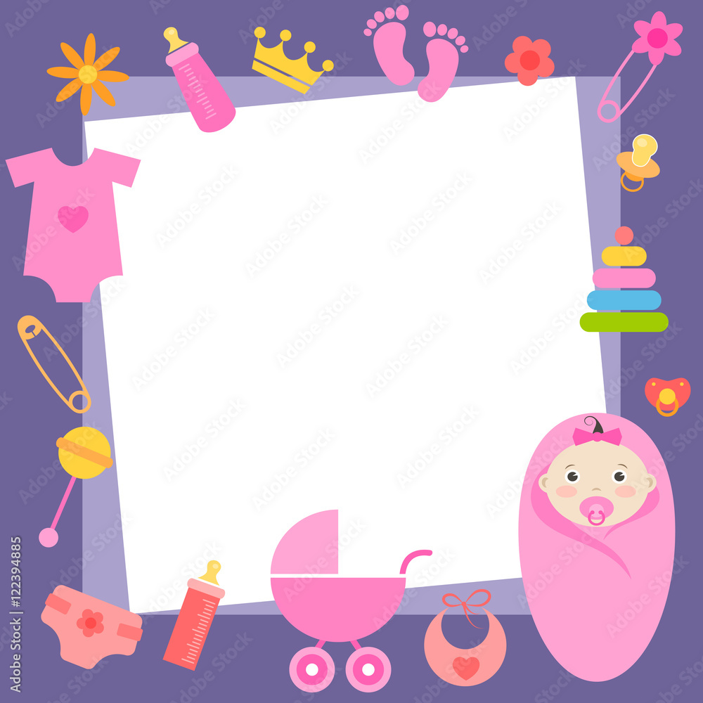 frame with baby girl elements Stock Vector | Adobe Stock