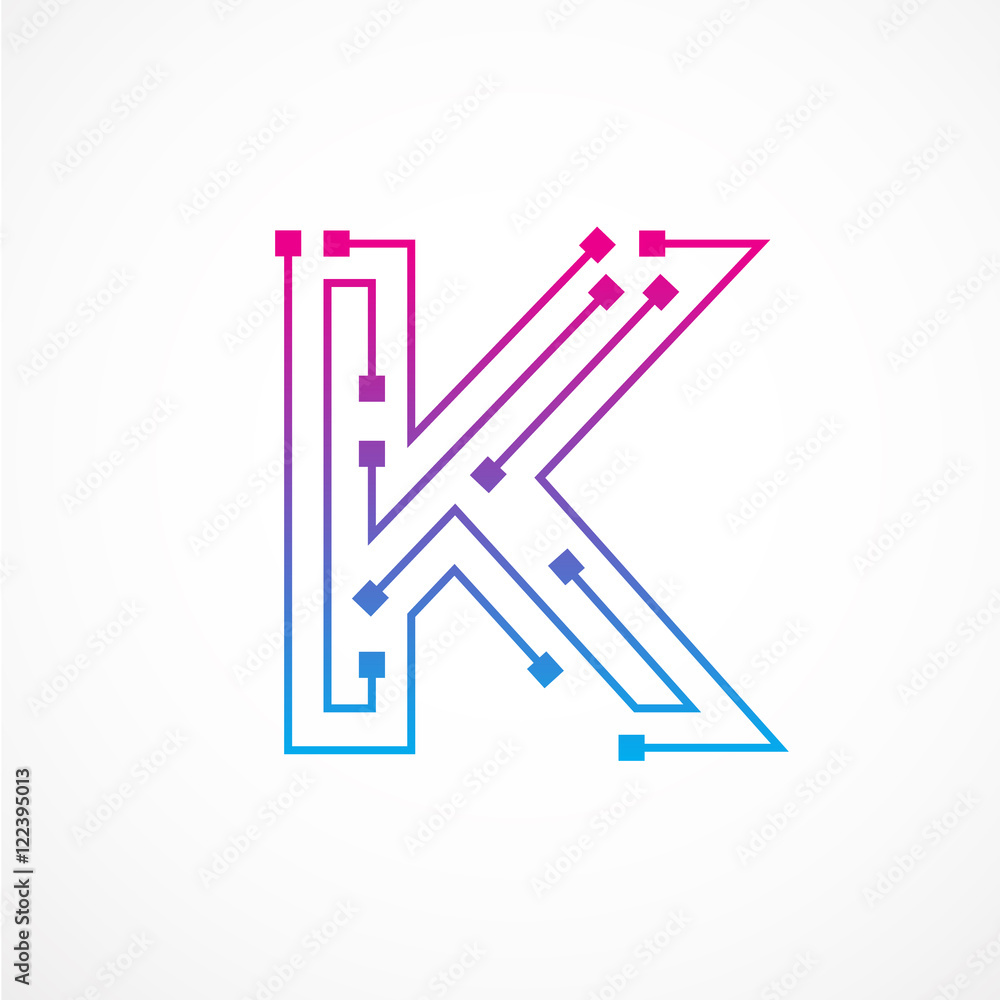 Abstract letter K logo design template,technology,electronics,digital,dot connection cross ...