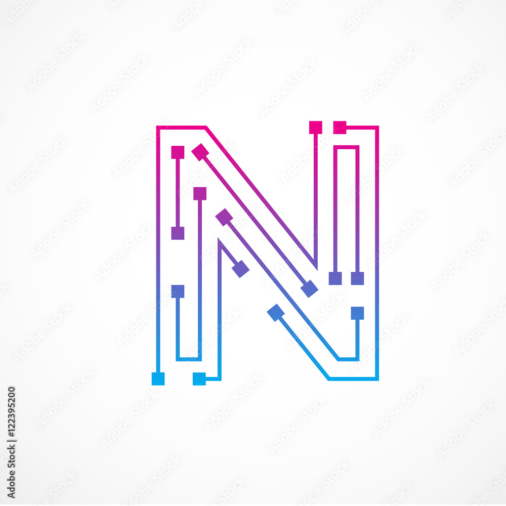 Abstract letter N logo design template,technology,electronics,digital,dot connection cross ...