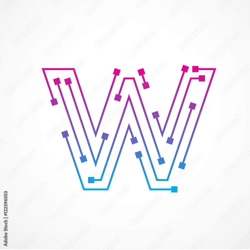 Abstract letter W logo design template,technology,electronics,digital,dot connection cross ...