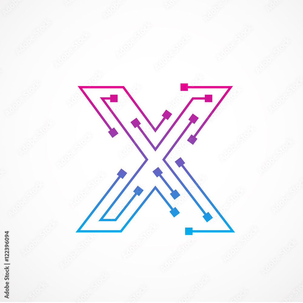Abstract letter X logo design template,technology,electronics,digital,dot connection cross ...