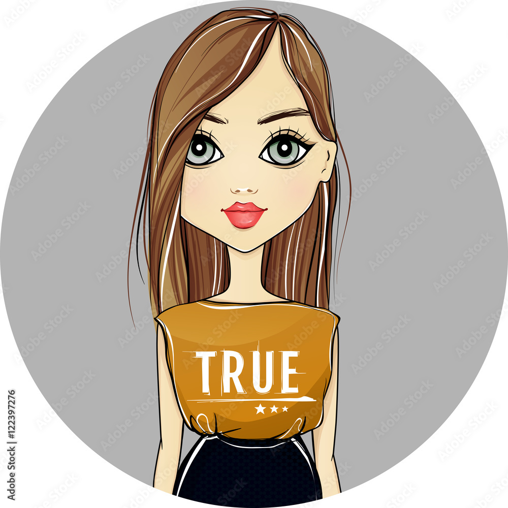 Fashion and cute vector girl. Stock Vector | Adobe Stock