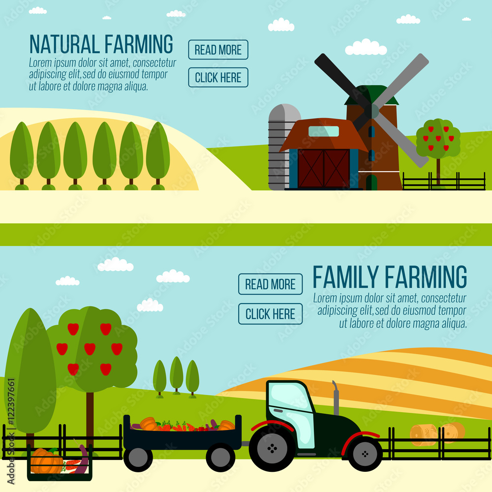 Natural and Famaly Farming banner. Agriculture Farming and Rural ...