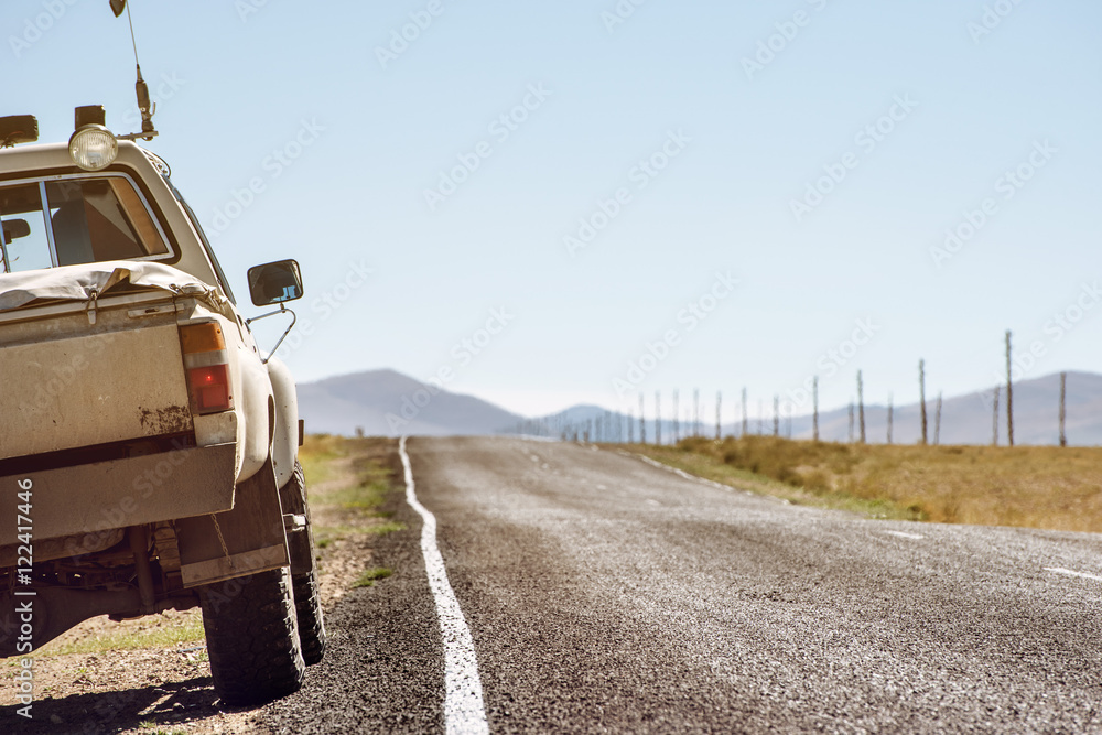 Car SUV on the straight road background Stock Photo | Adobe Stock