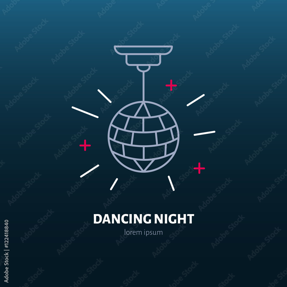 Disco ball symbol, retro dance party. Modern vector thin line icon of ...