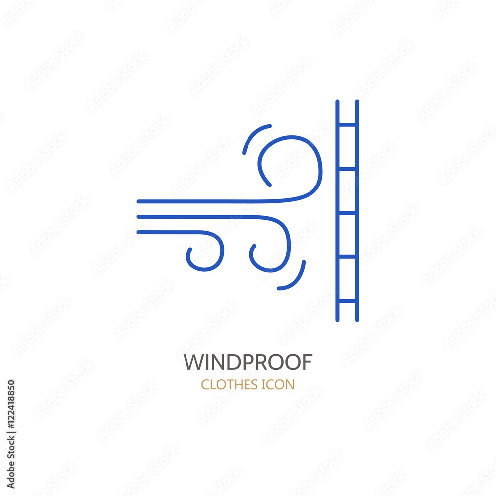 Wind resistant vector line icon. Fabric feature, garments property ...