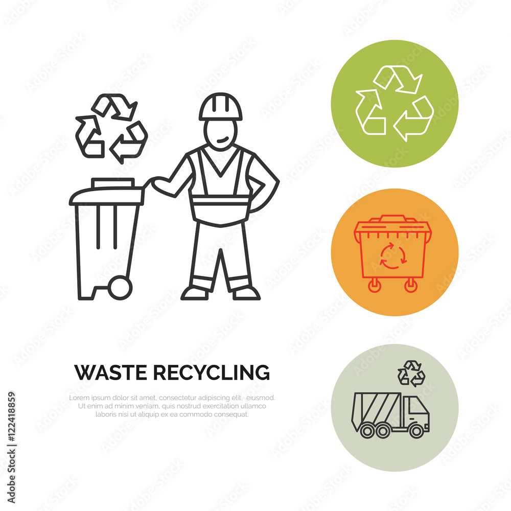 Modern vector line icon of waste sorting, recycling. Garbage collection ...