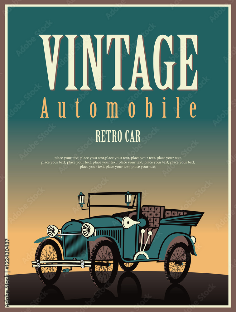 vector banner with a vintage car cabriolet Stock Vector | Adobe Stock