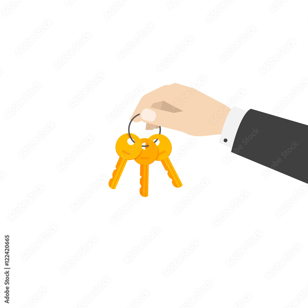 Hand holding keys chain vector illustration isolated on white ...