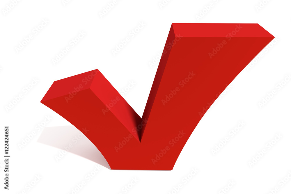 3D check mark symbol. Red color. 3D illustration on white background ...