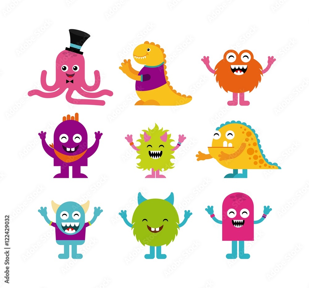 monster characters in birthday party vector illustration design Stock ...