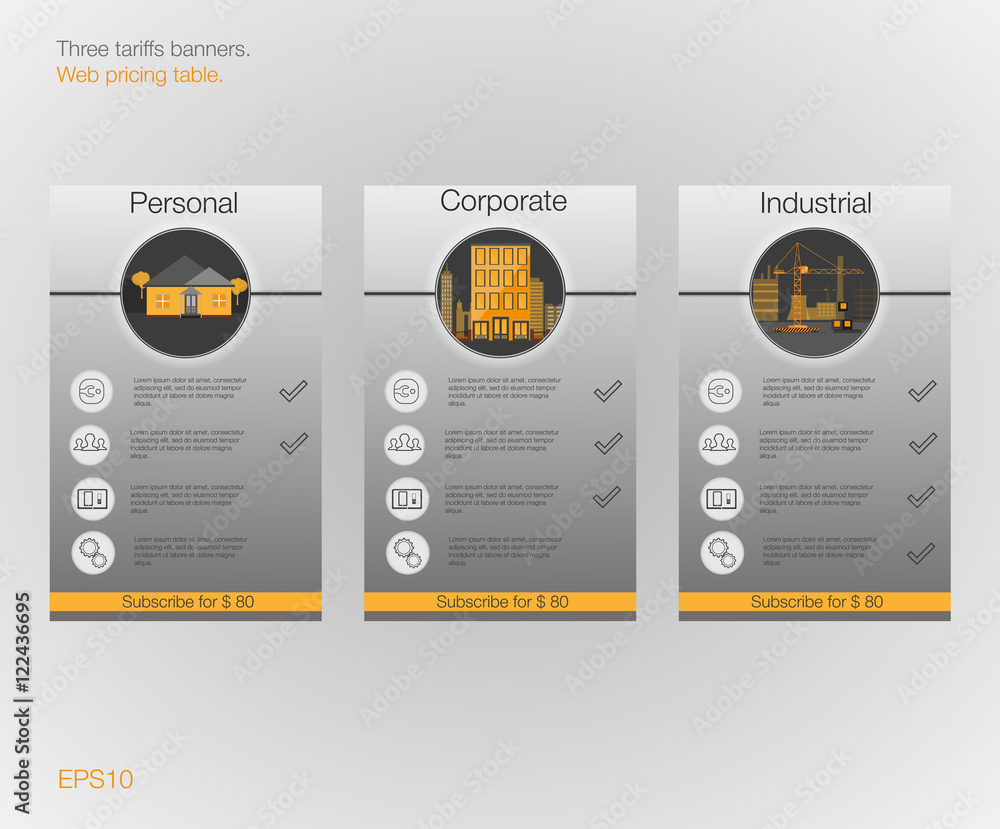 Three banner for the tariffs and price lists. Web elements. Plan ...