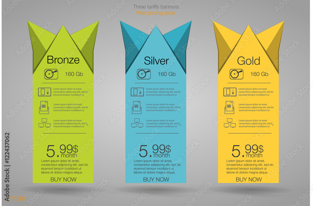 Three banner for the tariffs and price lists. Web elements. Plan ...