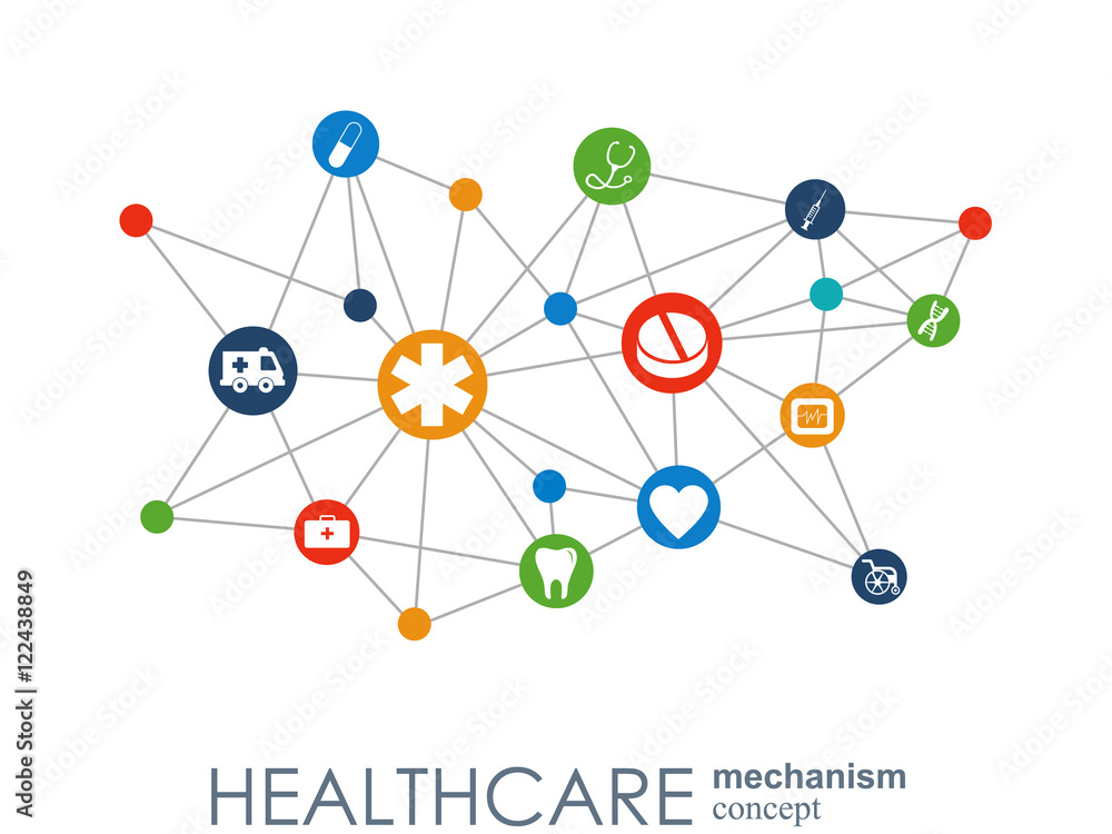 Healthcare mechanism concept. Abstract background with connected gears ...