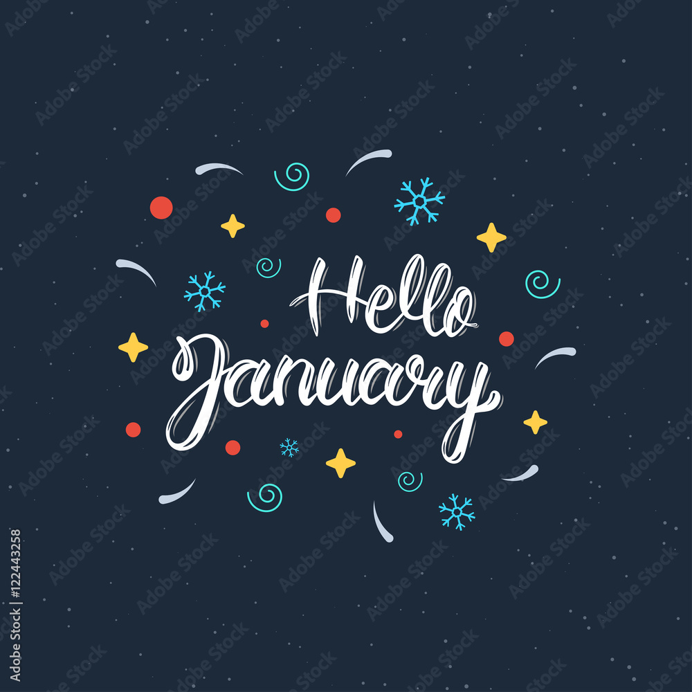 Hello January hand written modern brush lettering inscription. Trendy ...