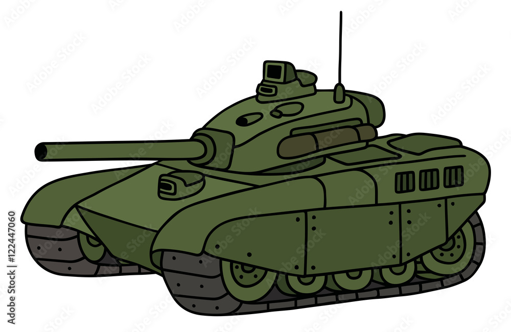 Hand drawing of a funny green heavy tank Stock Vector | Adobe Stock
