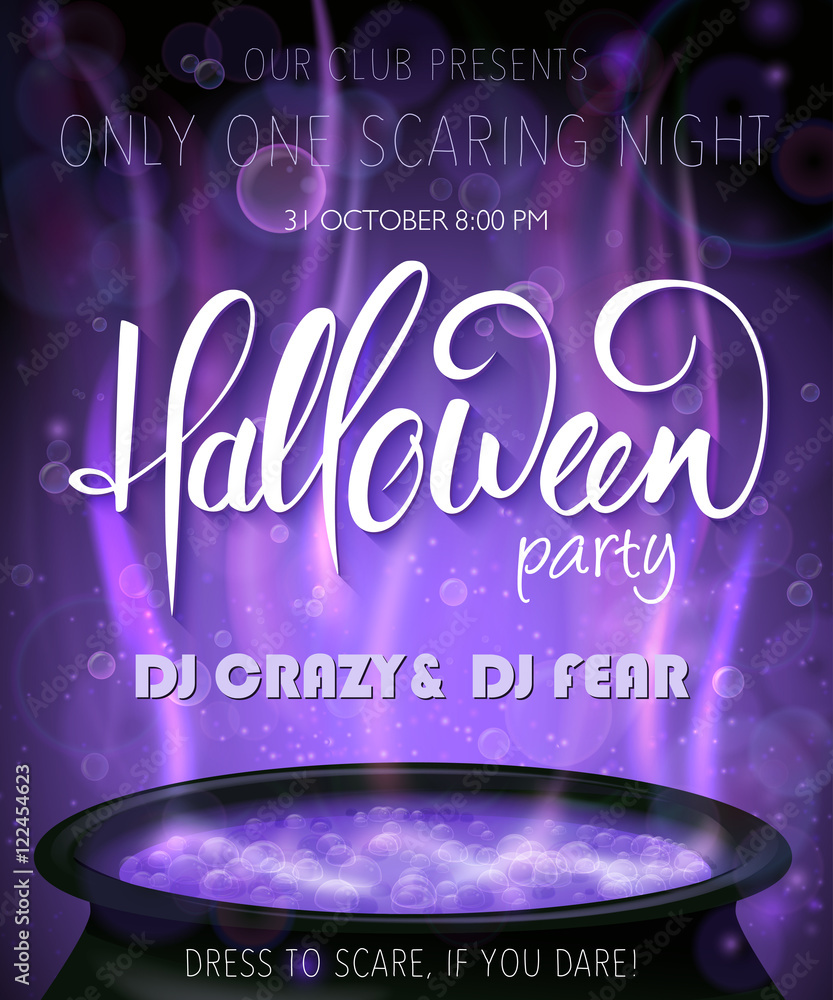 vector halloween party invitation poster with hand lettering label ...
