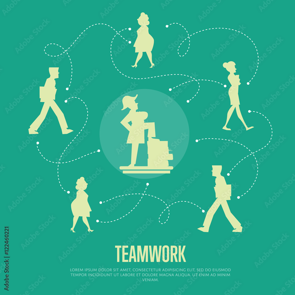Abstract teamwork banner with people silhouettes and logical ...