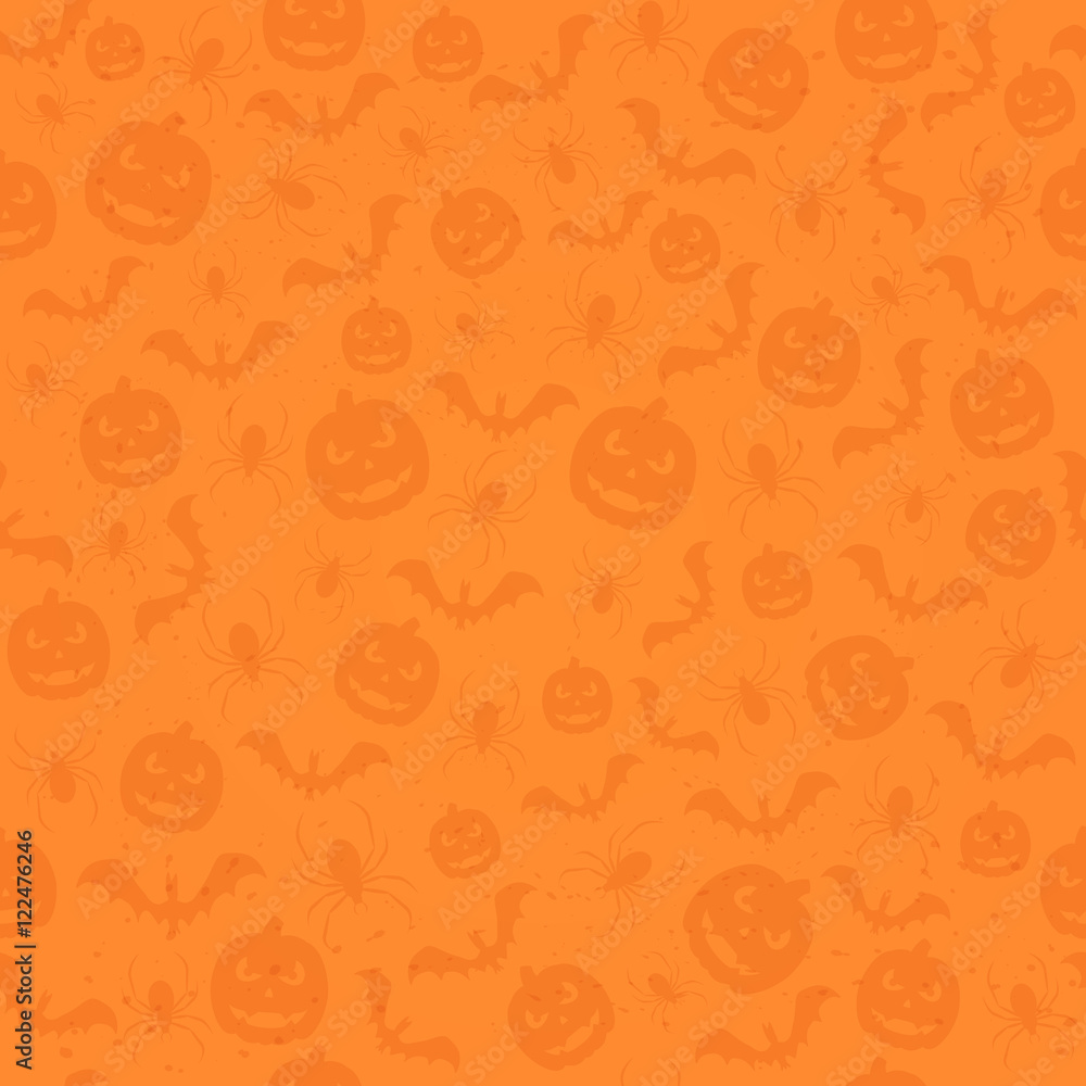 Seamless orange Halloween background with holiday icons Stock Vector ...