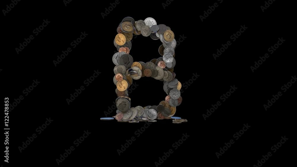 The letter "B" made out of US currency coins (dimes, nickels, pennies ...