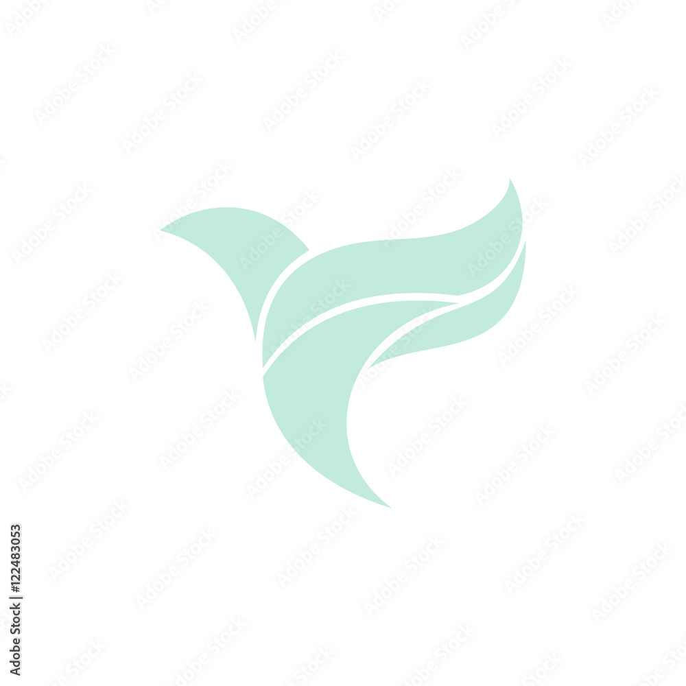 Isolated blue color flying bird side view vector logo. Animal logotype ...