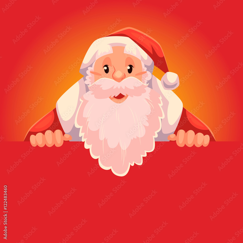 Santa Claus holding a sign with a place for text, cartoon style vector ...