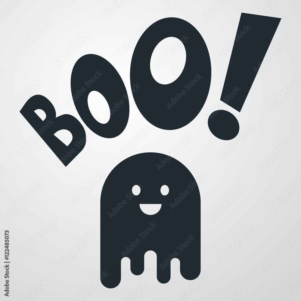 Icono plano BOO y fantasma sonriendo sobre fondo degradado Stock Vector ...