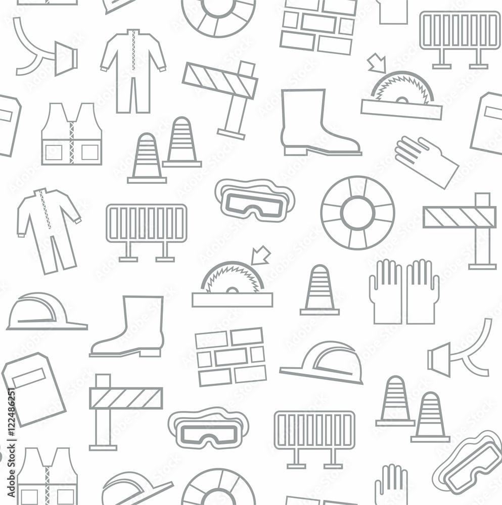 Occupational safety, seamless pattern, grey pattern, white background ...